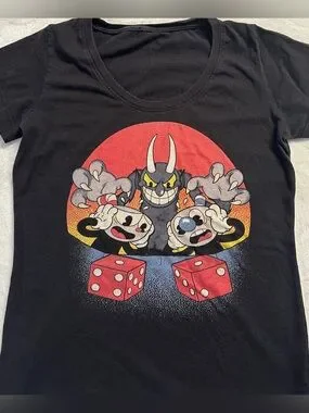 cuphead | Tops | Cuphead Womens Black Fifth Sun Snake Eyes Graphic Tee ...